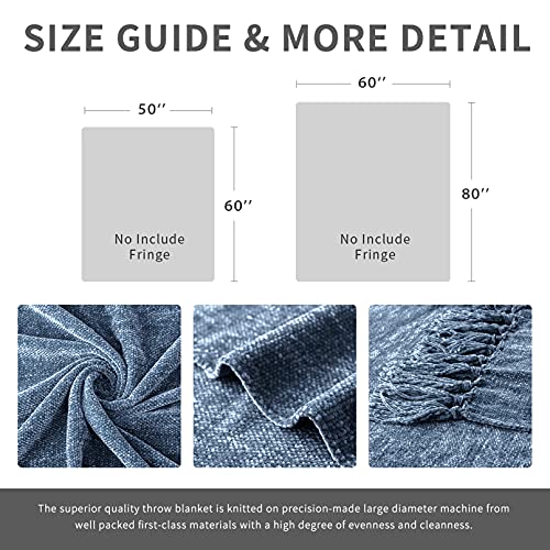 RECYCO Throw Blanket Soft Cozy Chenille Throw Blanket with Fringe Tassel for Couch Sofa Chair Bed Living Room Gift (Dusty Blue, 50'' x 60'')