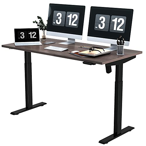 ALFABC Standing Desk 48 x 30 Inch Electric Sit Stand Desk Height Adjustable Stand Up Desk for Home Office, Computer Workstation Office Desk with Whole Board (Black Frame + Walnut Tabletop)