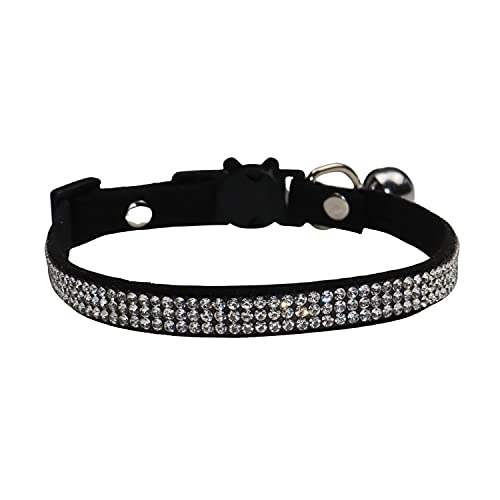 WDPAWS Rhinestones Cat Collars Adjustable Bling Pet Collars Cat Collar Breakaway with Bells Soft Velvet Collar Adjustable Safety Cat Collar with Bell for Cats and Small Dogs (Black)