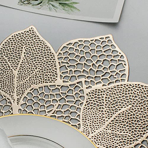 AdasBridal Gold Round Placemats for Dining Table Set of 6 Pressed Vinyl Metallic Table Mats Hollow Out Hibiscus Flower Place Mats for Dinner Table Decor Holiday Wedding Accent Centerpiece
