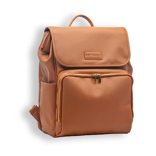Diaper Bag Backpack for Mom Vegan Leather Diaper Bag with Changing Pad and Cosmetic Pouch, Durable Diaper Bag Backpack (Bourbon)