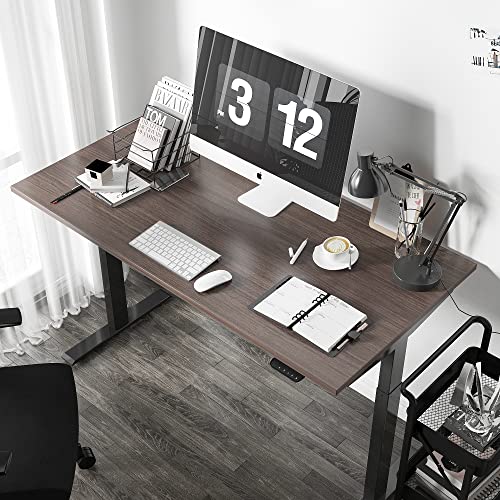 ALFABC Standing Desk 48 x 30 Inch Electric Sit Stand Desk Height Adjustable Stand Up Desk for Home Office, Computer Workstation Office Desk with Whole Board (Black Frame + Walnut Tabletop)