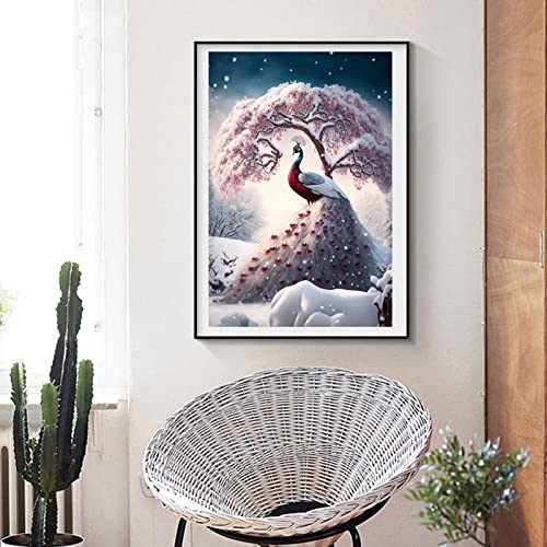 NASHRIO 5D Diamond Art Kits for Adults, Winter Peacock Diamond Art Kits, DIY Full Drill Crystal Gem Arts and Crafts, Suitable for Home Leisure and Wall Decoration (11.8x15.7 inch)