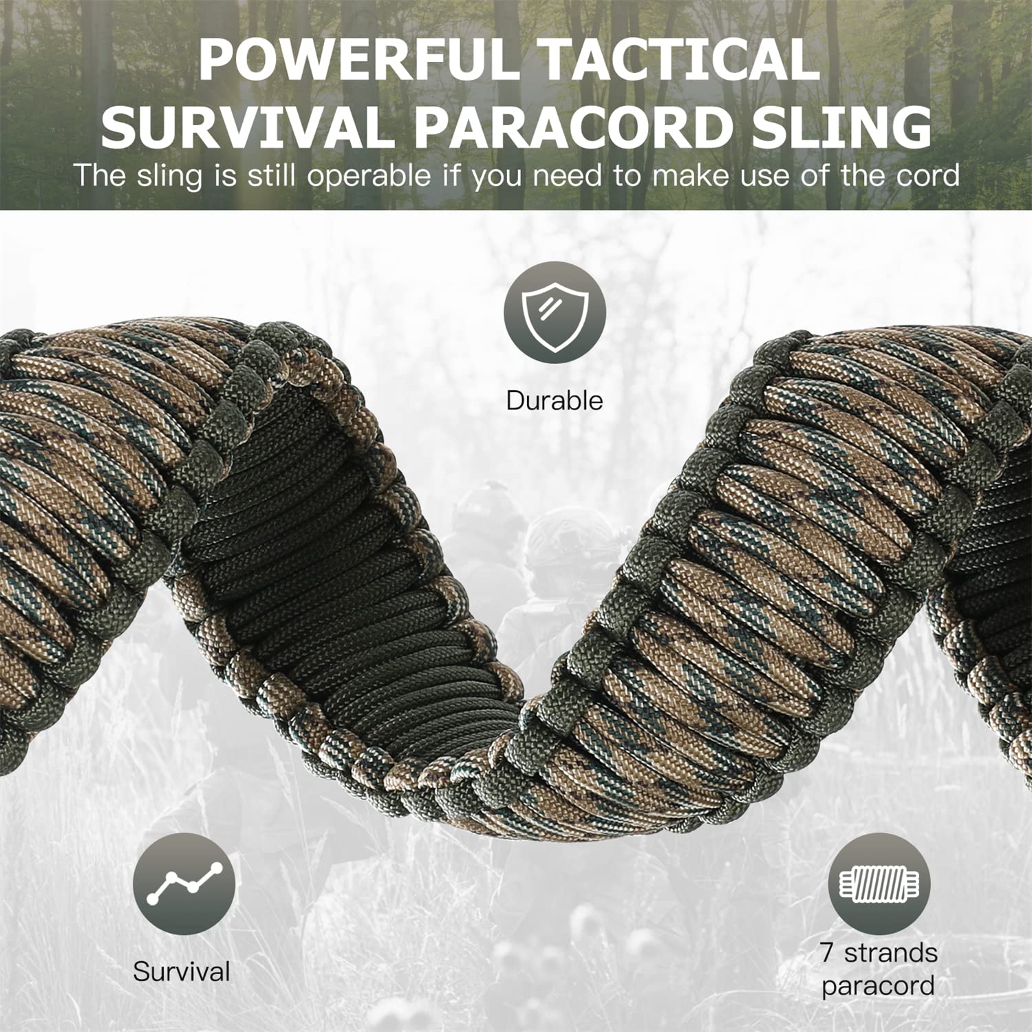 DDOUT Paracord Rifle Sling with Swivels, Two-Point Sling Quick Adjustable Length Strap for Hunting/Crossbow Sling