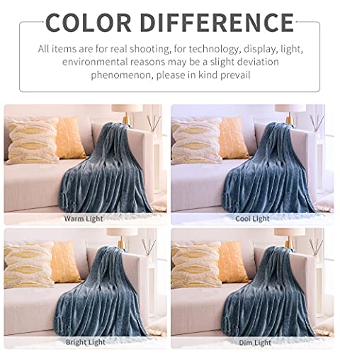 RECYCO Throw Blanket Soft Cozy Chenille Throw Blanket with Fringe Tassel for Couch Sofa Chair Bed Living Room Gift (Dusty Blue, 50'' x 60'')