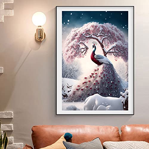 NASHRIO 5D Diamond Art Kits for Adults, Winter Peacock Diamond Art Kits, DIY Full Drill Crystal Gem Arts and Crafts, Suitable for Home Leisure and Wall Decoration (11.8x15.7 inch)