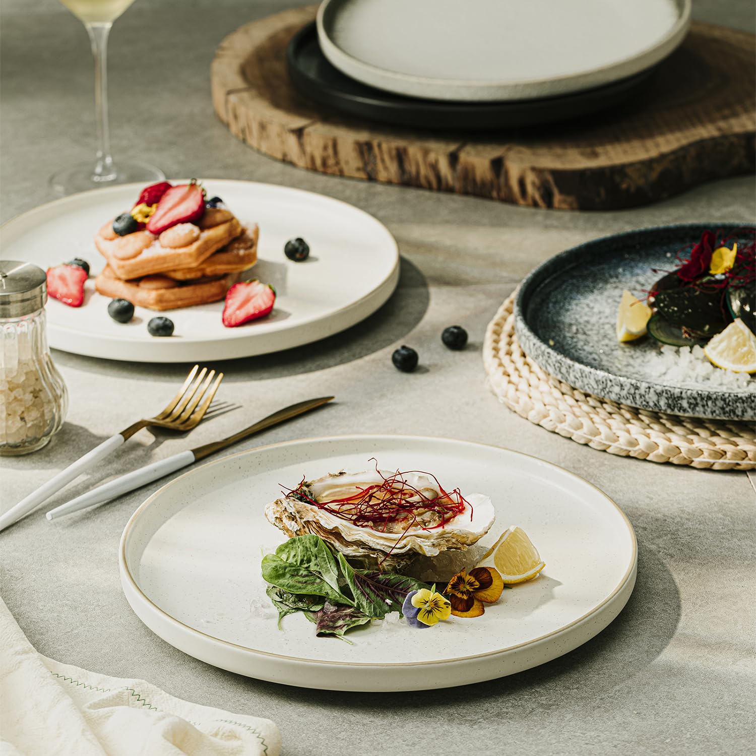 S&Q'S CERAMICS S&Q Dinner Plates Set of 6, 10.5 inch Matte Off-White Plates Ceramic Dinnerware Serving Dishes for Kitchen, Microwave and Dishwasher Safe, Scratch Resistant (Glazed Matte Off-White)