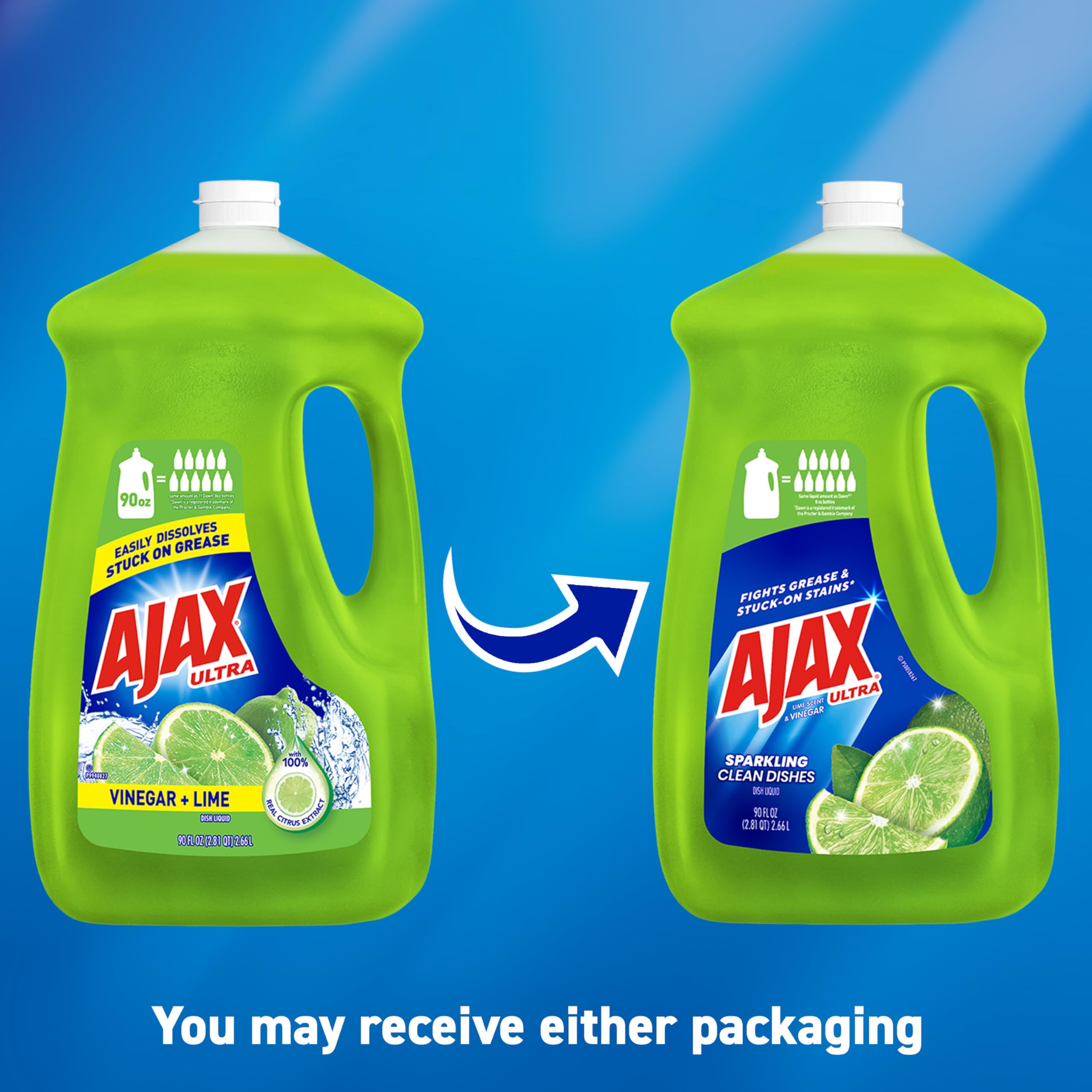 Ajax Ultra Dishwashing Liquid Dish Soap Refill, Vinegar and Lime Scent, 90 fluid ounce