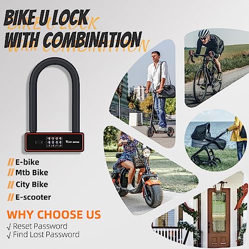 ICOCOPRO Bike U Lock - 17mm Shackle Heavy Duty Bike Locks - U Lock with 4-Digit Resettable Combination - Bicycle Lock with Sturdy Mounting Bracket for Electric Bike, Bikes,Scooter