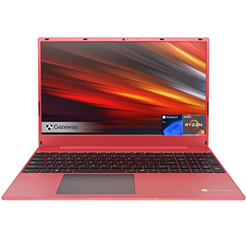 Gateway Ultra Slim Notebook, 15.6'' FHD IPS Display, AMD Ryzen 3-3250U with Radeon Graphics, 4GB RAM, 256GB SSD, Webcam, Tuned by THX Audio, Bluetooth, HDMI, Micro SD Slot, Type-C, Red (GWTN)