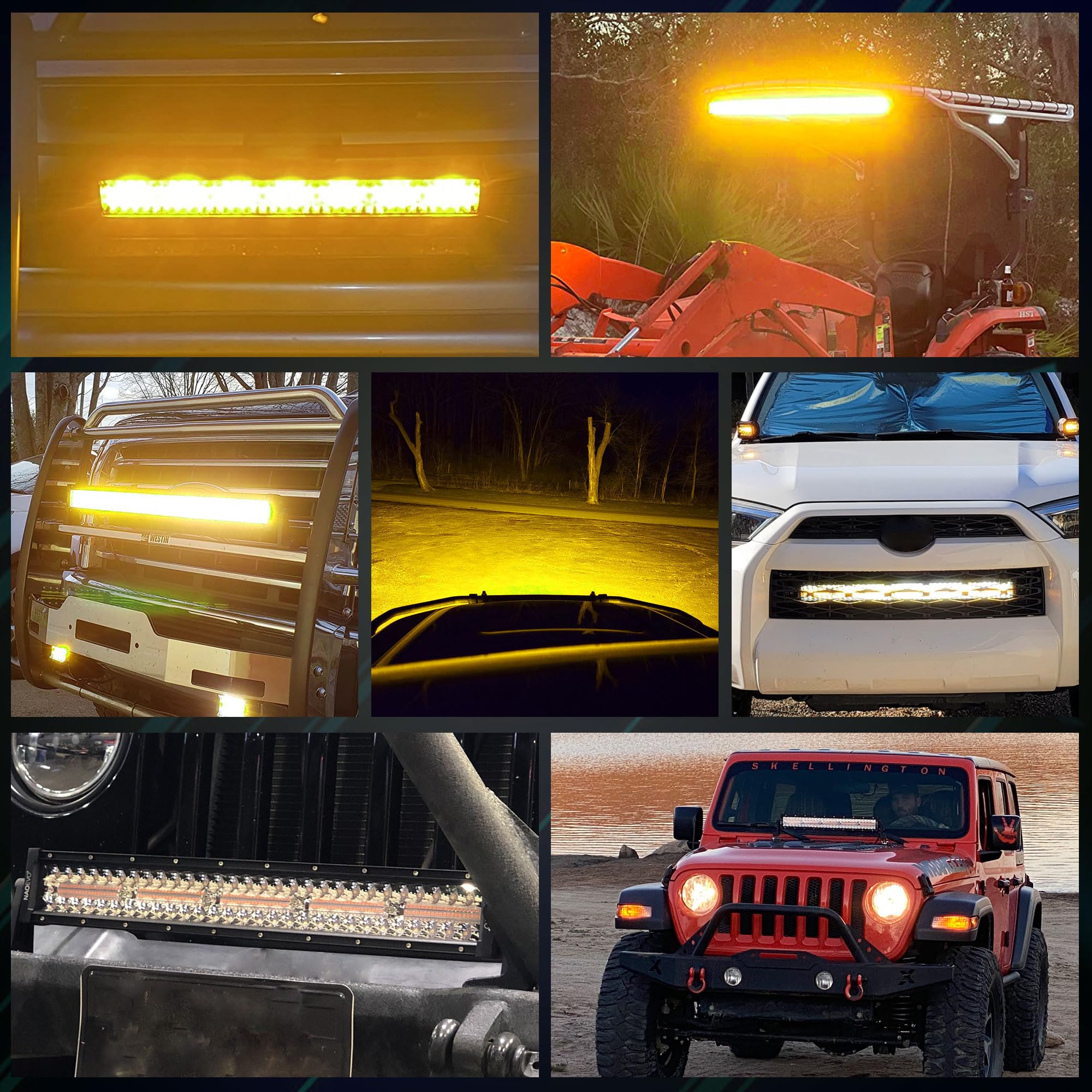 SLARY 32 Inch 180W LED Light Bar White/Amber Flasing Strobe Light with Six Modes Driving Fog Lights Spot Flood Combo Beam Bumper Lights with Switch Wiring Harness for Offroad Truck 4WD SUV ATV UTV