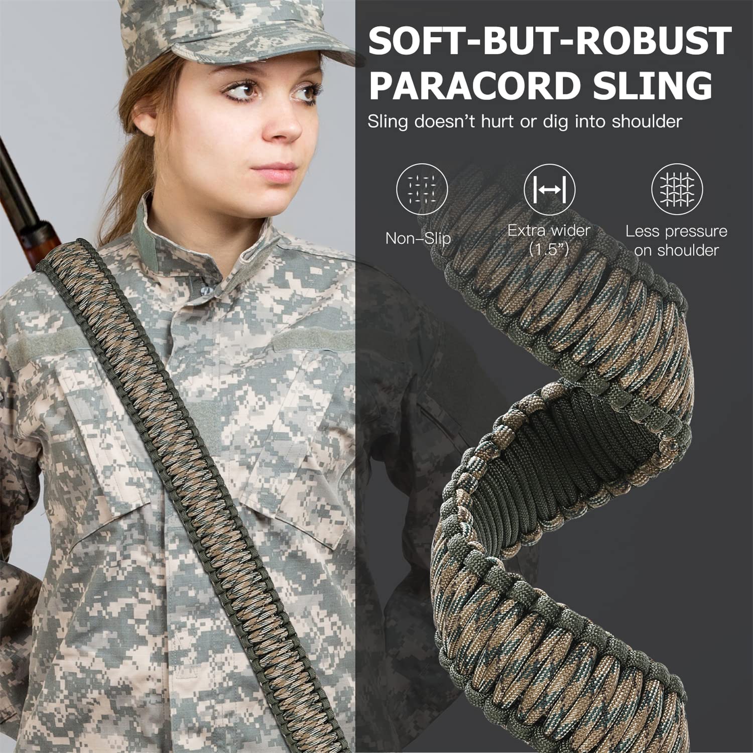 DDOUT Paracord Rifle Sling with Swivels, Two-Point Sling Quick Adjustable Length Strap for Hunting/Crossbow Sling