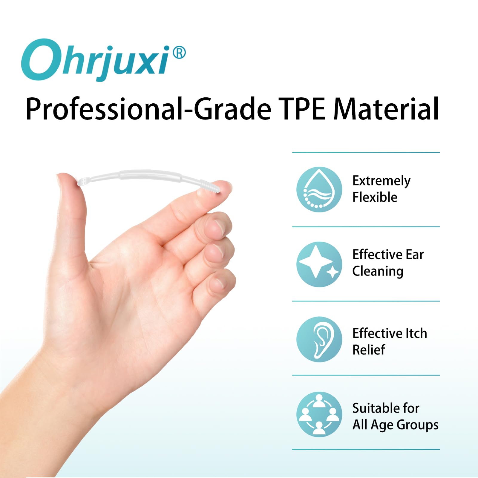 Ohrjuxi® Ear Cleaners - 72 PCS Reusable Ear Wax Removal Tools, Professional-Grade TPE, Effective & Gentle Earwax Removal Cleaning Kit, Clogged & Itch Ear Relief - Suitable for Kids, Adults, Seniors