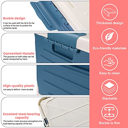 Aliokee 30L Collapsible Storage Bins with Lids,Durable Folding Plastic Containers, Utility Crates,Stackable Latch Storage Boxes For Home & Office &Car Travel Organization(3-Pack,Blue)