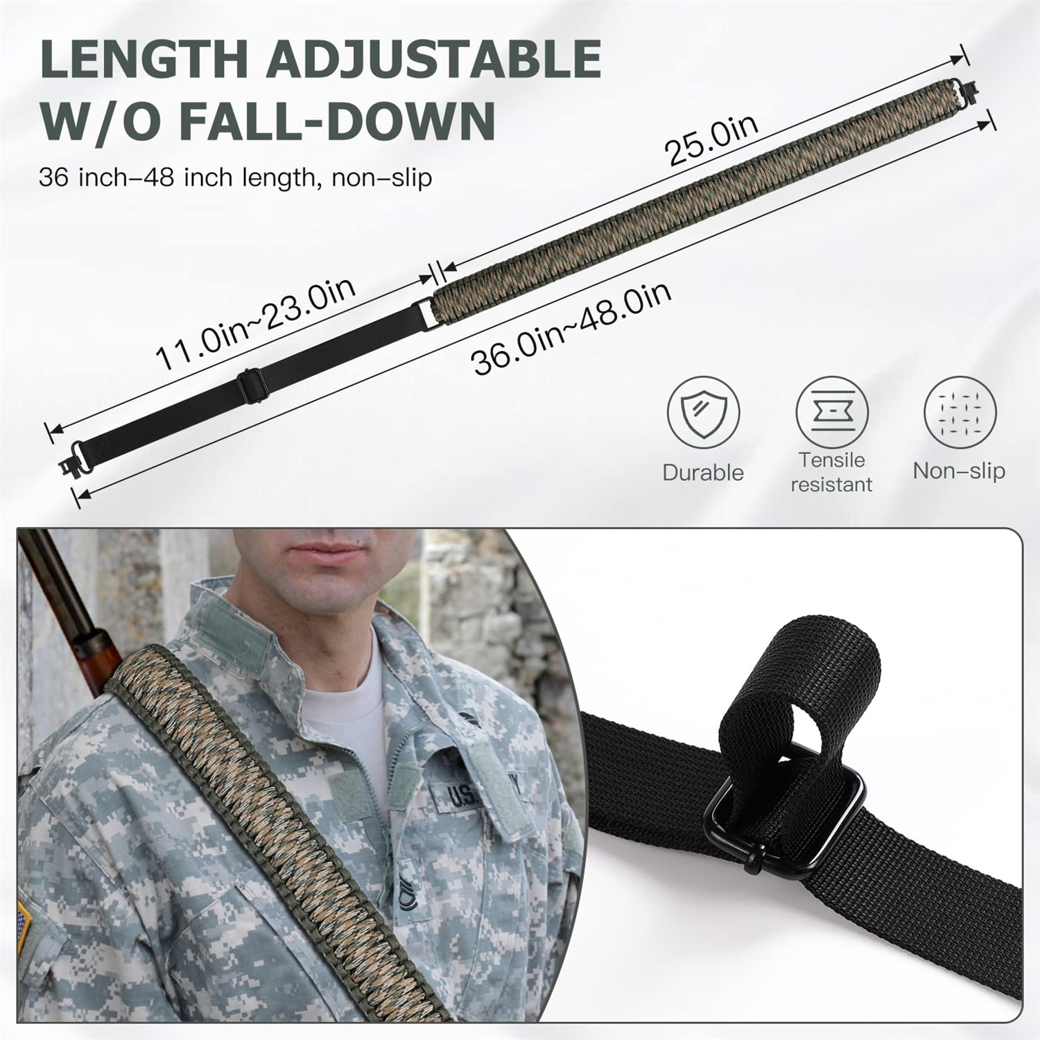 DDOUT Paracord Rifle Sling with Swivels, Two-Point Sling Quick Adjustable Length Strap for Hunting/Crossbow Sling