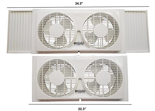 JOEY'Z 9-inch Twin Window Fan with Manual Reversible Airflow Control, Auto-Locking Expanders, and 2-Speed Fan Switch (Min. 22.4" Max. 34.3") Expanders and Leg Stands Included