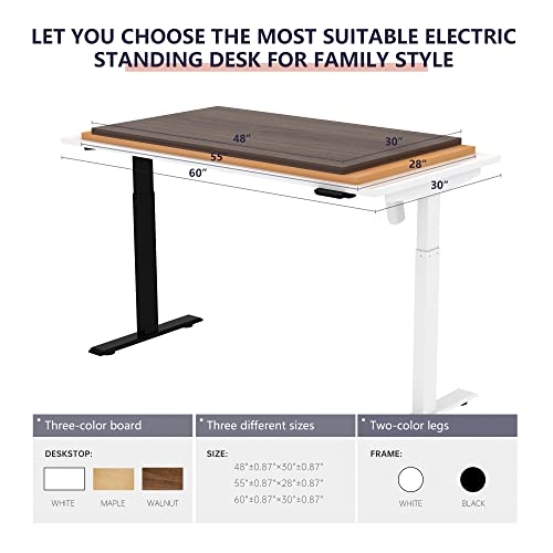 ALFABC Standing Desk 48 x 30 Inch Electric Sit Stand Desk Height Adjustable Stand Up Desk for Home Office, Computer Workstation Office Desk with Whole Board (Black Frame + Walnut Tabletop)
