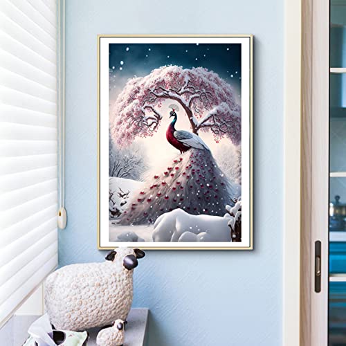 NASHRIO 5D Diamond Art Kits for Adults, Winter Peacock Diamond Art Kits, DIY Full Drill Crystal Gem Arts and Crafts, Suitable for Home Leisure and Wall Decoration (11.8x15.7 inch)