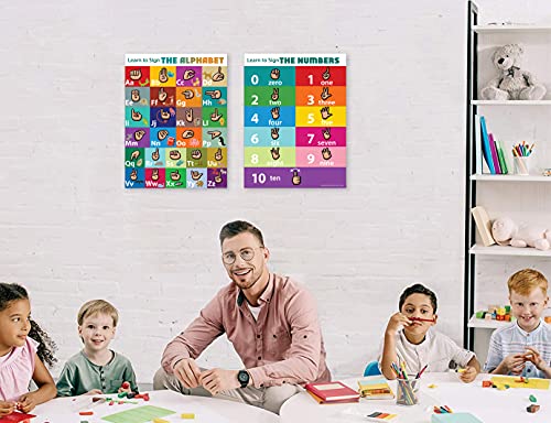 MWB ASL Learn to Sign Posters for Kids - Hand Sign Language Flash Card Posters with Colors, Feelings, Animals, Shapes | ASL Educational Posters for Classrooms and Home | 18" x 13" Laminated (Pack of 2)