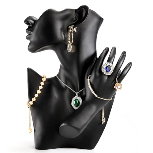 SOUJOY Jewelry Mannequin Stand Set, Earring Display with Hand, Resin Bust Holder Organizer for Show Jewelry, Necklace, Earrings, Rings