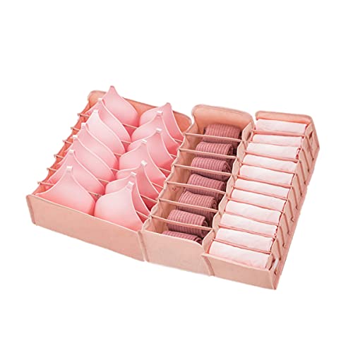 Xicennego Underwear Drawer Organizer Drawer Divider(3 Sets) Underwear, Bra,Socks, Tie Storage Box -(Pink)