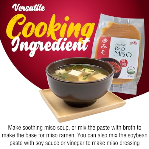 Fusion Select Organic Red Miso Paste - Made of Fermented Soy Bean & Rice - Savory Japanese Seasoning For Cooking Soup Base, Broth, Stew, Salad Dressing, Sauce, Marinade, Ramen - 15 Servings, 300g