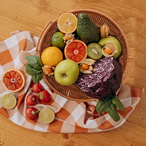 Cedilis 3 Pack Woven Serving Tray with Handles, Round Bread Serving Basket, Poly-Wicker Basket Tray, Decorative ImitationĀ Rattan Fruit Tray for Serving Bread, Vegetable, Snack, 12Inch, 10Inch, 8Inch