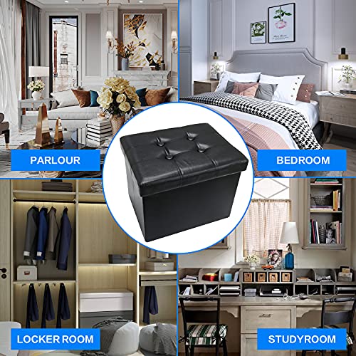 Bsketa Storage Ottoman, Folding Foot Stool with Thicker Foam Padded Seat Small Leather Storage Ottoman Bench Foot Rest for Living Room Foldable Coffee Table 17x13x13in