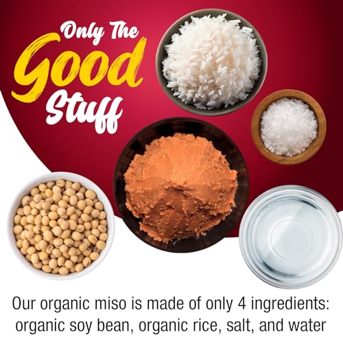 Fusion Select Organic Red Miso Paste - Made of Fermented Soy Bean & Rice - Savory Japanese Seasoning For Cooking Soup Base, Broth, Stew, Salad Dressing, Sauce, Marinade, Ramen - 15 Servings, 300g