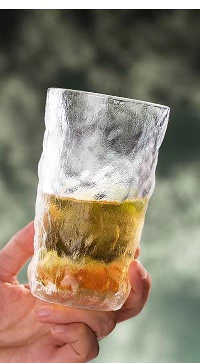 Drop-proof glacier pattern embossed glass frosted rock cups minimalist wind high value cold drinks juice beer glasses transparent crystal cups suitable for home office restaurant picnic (5.4in*3in)
