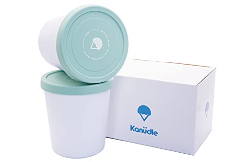 Kanudle Ice Cream Containers (2 Pack - 1 Quart Each) Perfect Freezer Storage Container Tubs with Silicone Lids for Ice Cream, Sorbet and Gelato | BPA Free and Dishwasher Safe