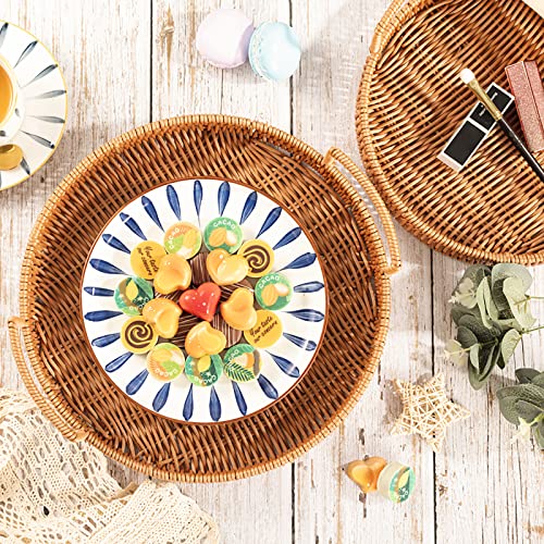 Cedilis 3 Pack Woven Serving Tray with Handles, Round Bread Serving Basket, Poly-Wicker Basket Tray, Decorative ImitationĀ Rattan Fruit Tray for Serving Bread, Vegetable, Snack, 12Inch, 10Inch, 8Inch