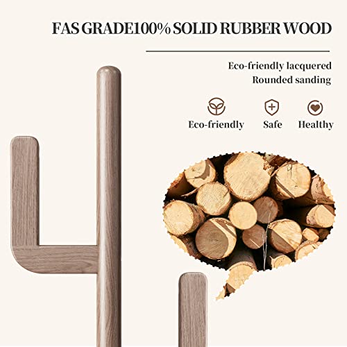 KASLANDI Coat Rack,Unique Design Cactus Coat Rack Freestanding,FAS Grade Rubber Wood,Adjustable Height Wooden Coat Rack Stand with 6 Hooks, Coat Tree Easy to Assemble (Walnut)