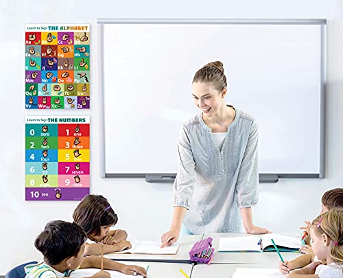 MWB ASL Learn to Sign Posters for Kids - Hand Sign Language Flash Card Posters with Colors, Feelings, Animals, Shapes | ASL Educational Posters for Classrooms and Home | 18" x 13" Laminated (Pack of 2)