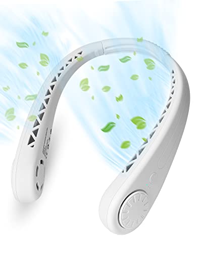 Neck Fan, Portable Bladeless Personal Fans Rechargeable , Small Hands Free Hanging Cooling USB Fan, 3 speeds wind, Free Adjustment Width, Wearable for Weeding Camping Sports Travel Outdoor. (white)