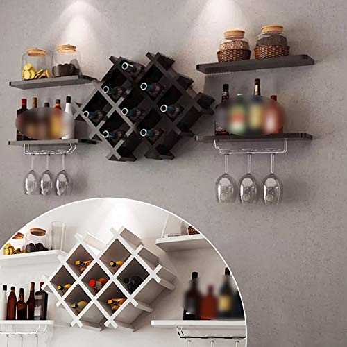 WINUS Wine Holder Rack, Wall Mounted Wine Bottle Display Rack Storage Holder Winery Wall Hanging Home Wine Cellar Rack Beer Wall Decoration Rack, Bottle Glass Holder Shelves (5-Piece Set Black)
