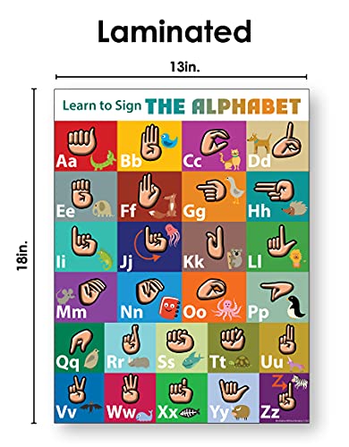 MWB ASL Learn to Sign Posters for Kids - Hand Sign Language Flash Card Posters with Colors, Feelings, Animals, Shapes | ASL Educational Posters for Classrooms and Home | 18" x 13" Laminated (Pack of 2)