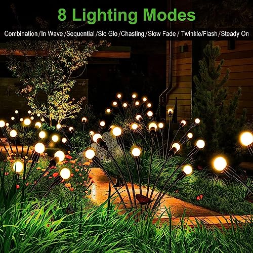 8 Pack Solar Garden Lights, Solar Firefly Lights Outdoor Waterproof 8 Modes Starburst Solar powered Swaying Lights Garden Decor for Party Patio Yard Pathway Landscape Outdoor Lights Decorative
