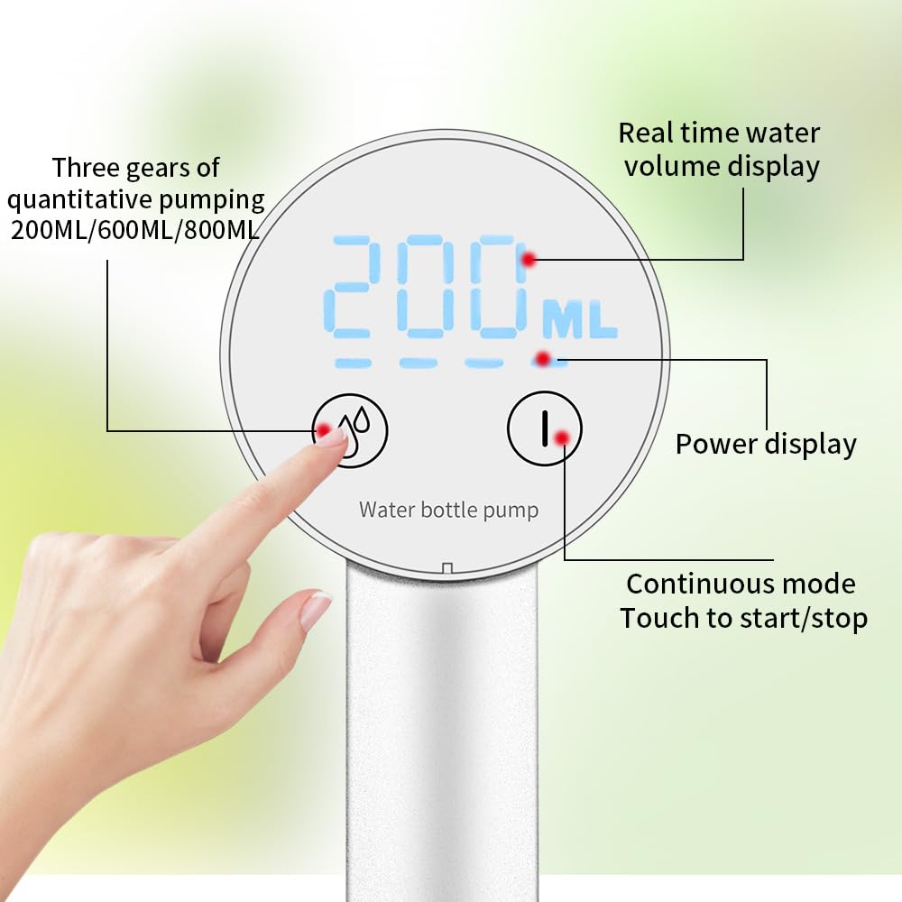 ALEXPHY Smart Water Dispenser for 5 Gallon Bottle, USB Rechargeable Water Dispenser Countertop for 5 Gallon & Universal Bottles, Foldable 5 Gallon Water Dispenser Pump with Touch Screen, Low Noise