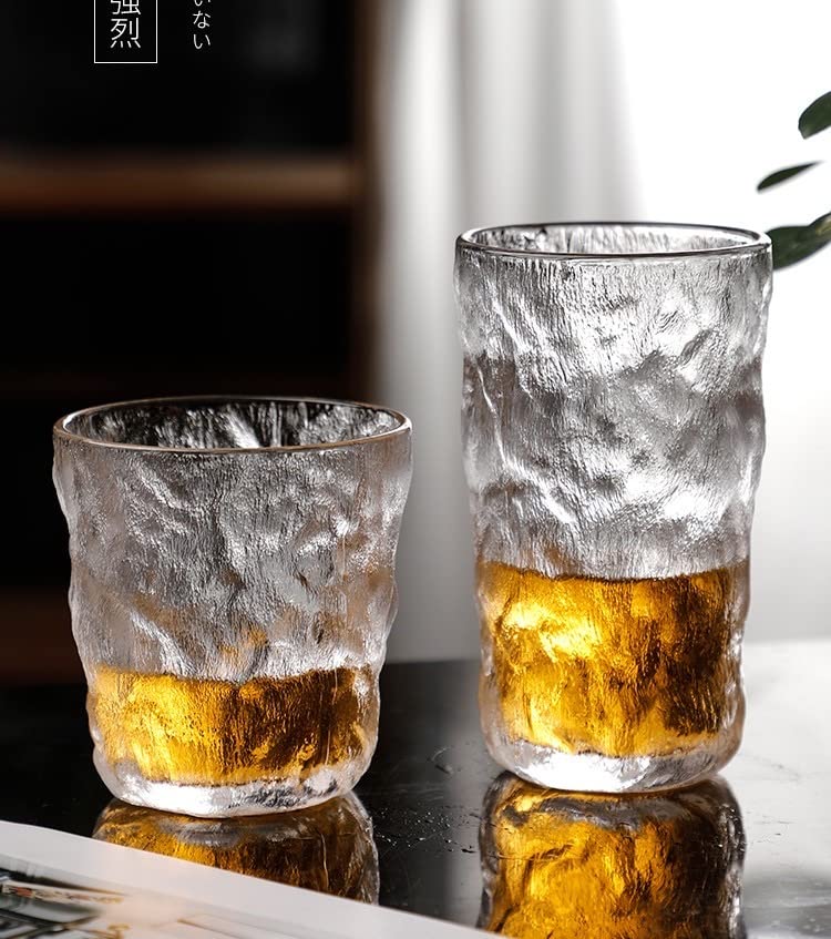 Drop-proof glacier pattern embossed glass frosted rock cups minimalist wind high value cold drinks juice beer glasses transparent crystal cups suitable for home office restaurant picnic (5.4in*3in)