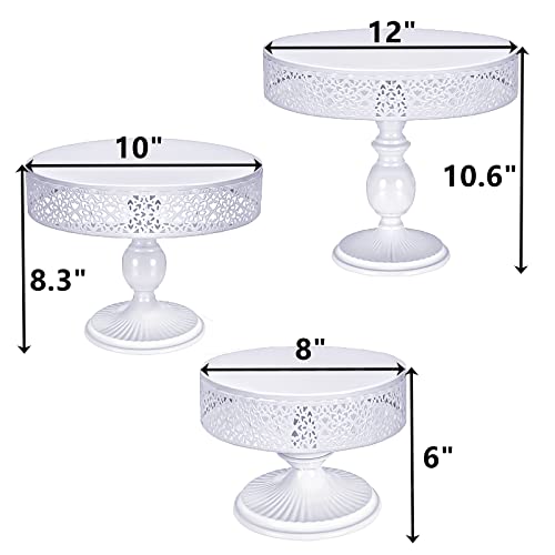 Peohud 3 Pack White Metal Cake Stands, 8"/10"/12" Round Cupcake Dessert Display Stand for Wedding, Birthday Party, Anniversary, Gatherings, White