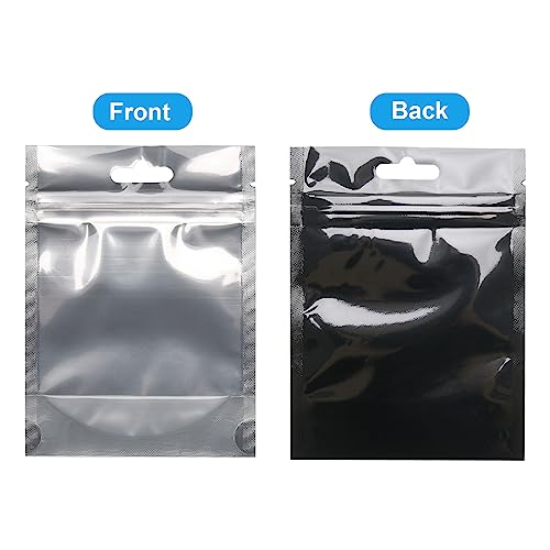 Green Nexus 100 Pack Smell Proof Odorless Bags- 3.6x5 Inch Resealable Mylar Bags with Clear Window Flat Ziplock and Hanging Hole Bag (Black)