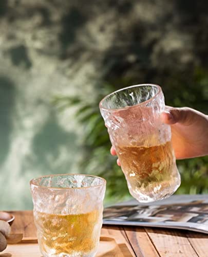 Drop-proof glacier pattern embossed glass frosted rock cups minimalist wind high value cold drinks juice beer glasses transparent crystal cups suitable for home office restaurant picnic (5.4in*3in)