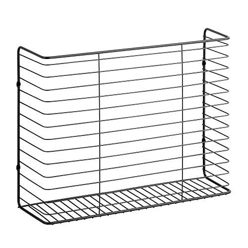 mDesign Portable Metal Farmhouse Wall Decor Angled Storage Organizer Basket Bin for Hanging in Kitchen/Pantry - Store Plastic Bags, Foils, Oils, Sandwich Bags - Black