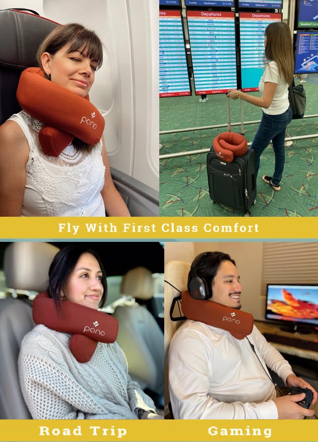 Pono Neck Cradle Travel Pillow: Memory Foam, Ergonomic 360° Adjustable Support, Prevents Neck Pain/Head Nods. Infinity Shape Fits All Adults. Compact, Foldable Design for Easy Portability