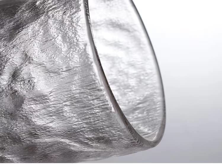 Drop-proof glacier pattern embossed glass frosted rock cups minimalist wind high value cold drinks juice beer glasses transparent crystal cups suitable for home office restaurant picnic (5.4in*3in)