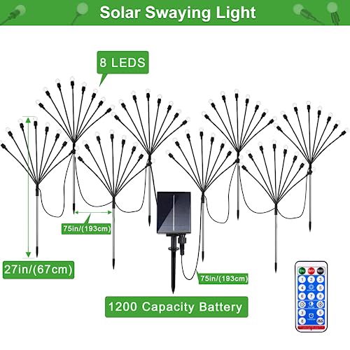 8 Pack Solar Garden Lights, Solar Firefly Lights Outdoor Waterproof 8 Modes Starburst Solar powered Swaying Lights Garden Decor for Party Patio Yard Pathway Landscape Outdoor Lights Decorative