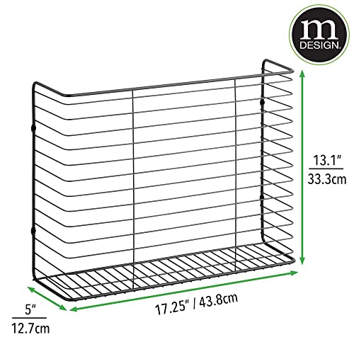 mDesign Portable Metal Farmhouse Wall Decor Angled Storage Organizer Basket Bin for Hanging in Kitchen/Pantry - Store Plastic Bags, Foils, Oils, Sandwich Bags - Black
