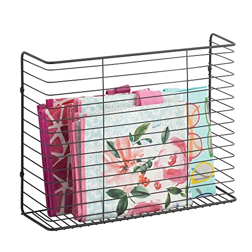 mDesign Portable Metal Farmhouse Wall Decor Angled Storage Organizer Basket Bin for Hanging in Kitchen/Pantry - Store Plastic Bags, Foils, Oils, Sandwich Bags - Black
