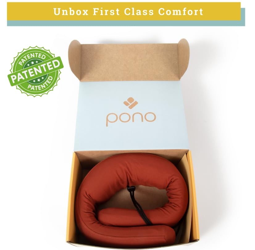 Pono Neck Cradle Travel Pillow: Memory Foam, Ergonomic 360° Adjustable Support, Prevents Neck Pain/Head Nods. Infinity Shape Fits All Adults. Compact, Foldable Design for Easy Portability